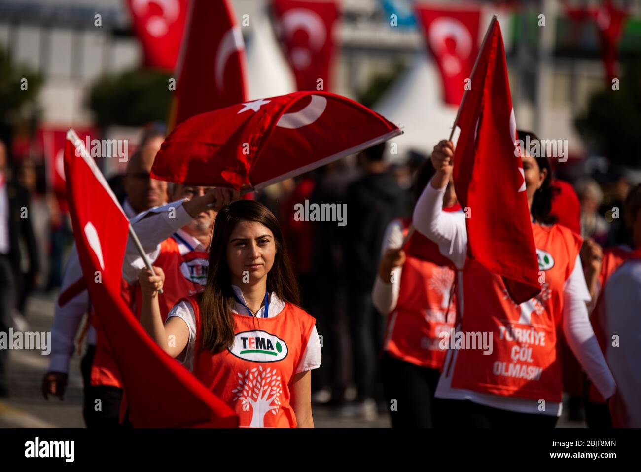 Izmir, Turkey - October 29, 2019: TEMA foundation members walking on ...