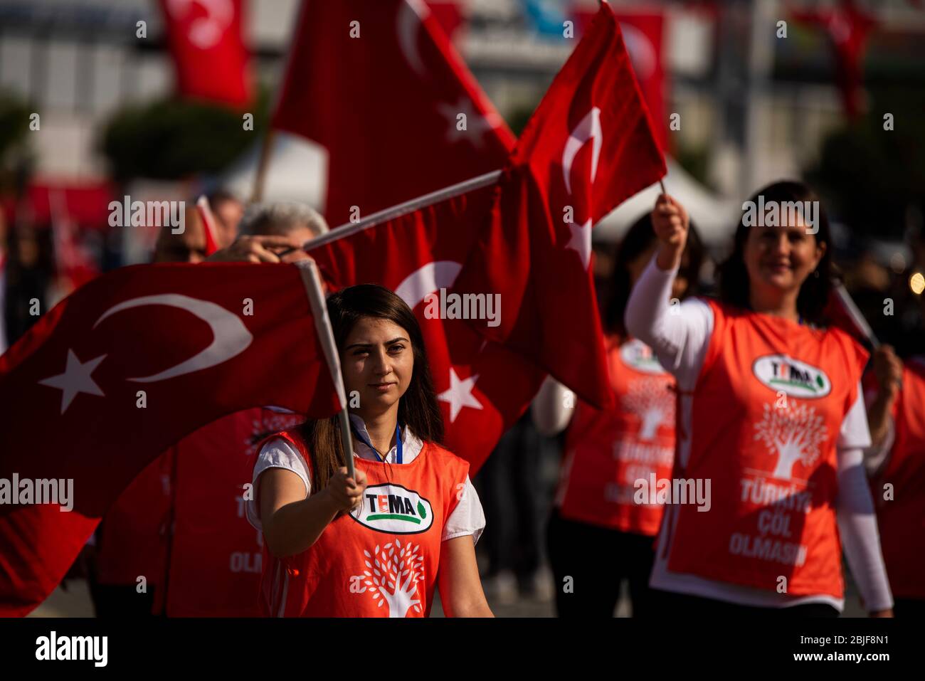 Izmir, Turkey - October 29, 2019: TEMA foundation members walking on ...