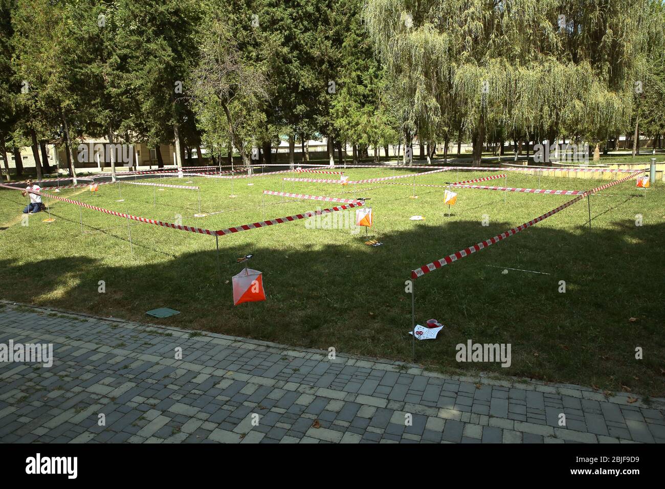 Outdoor orienteering check point activity . line at an orienteering ...