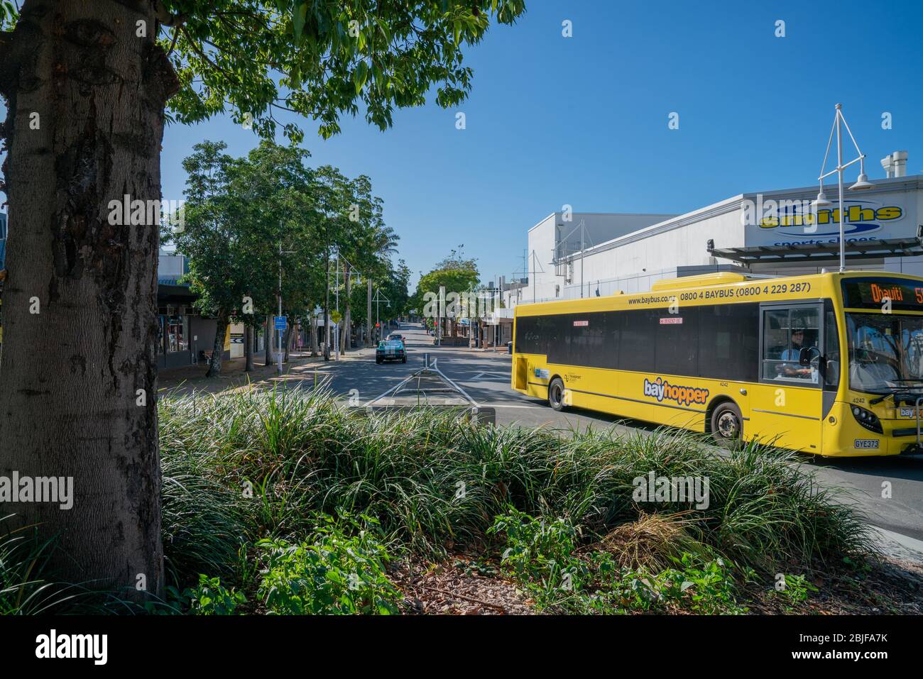 Tauranga New Zealand - April 27 2020; Nearly empty city street and ...