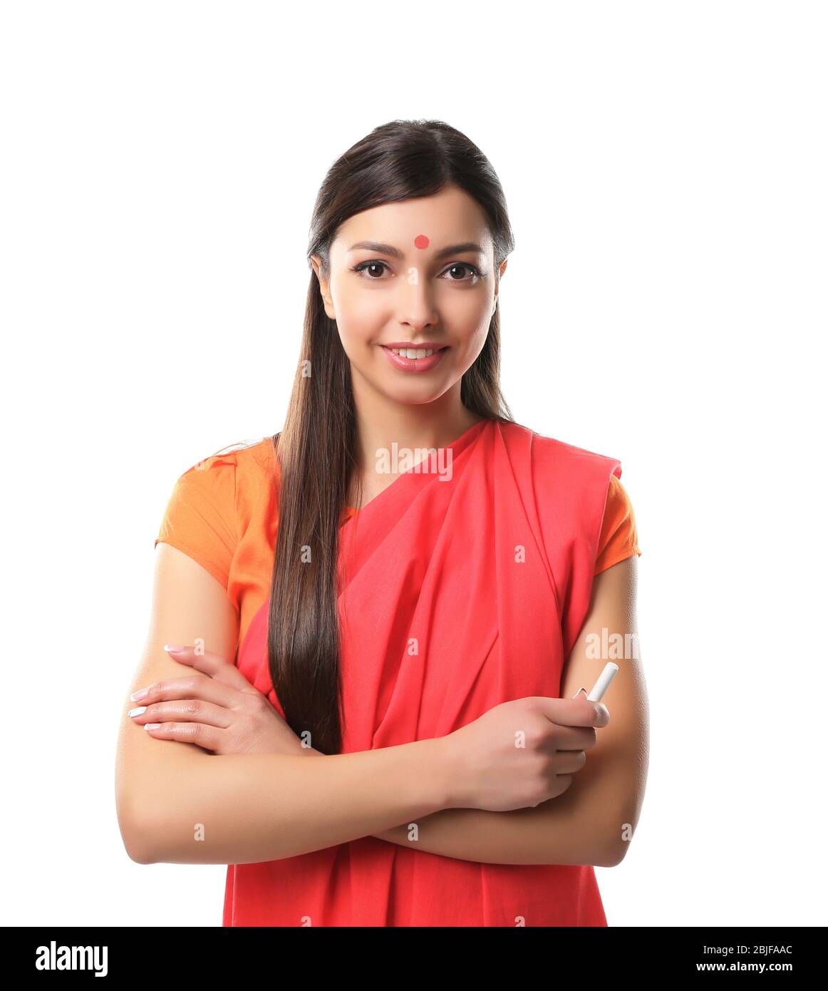 Portrait of Indian female teacher isolated on white Stock Photo - Alamy