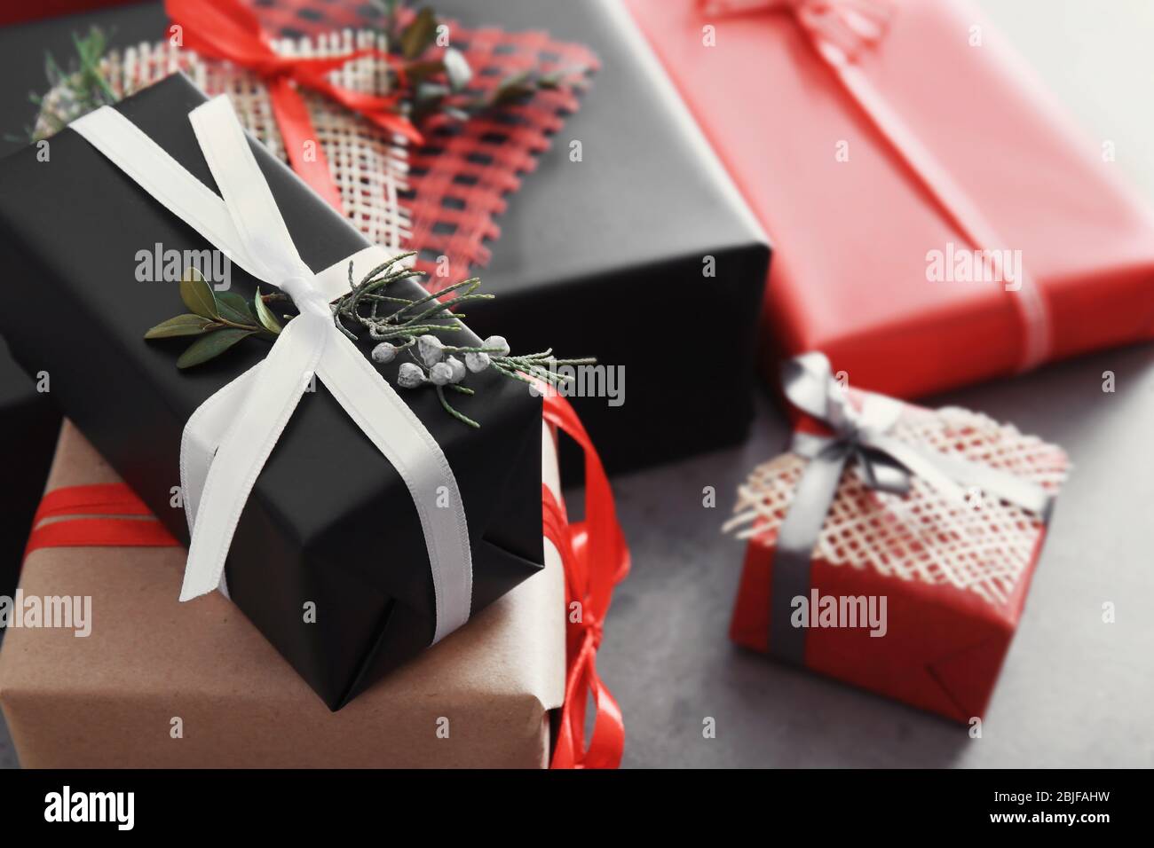 Set of different gift boxes, closeup Stock Photo - Alamy