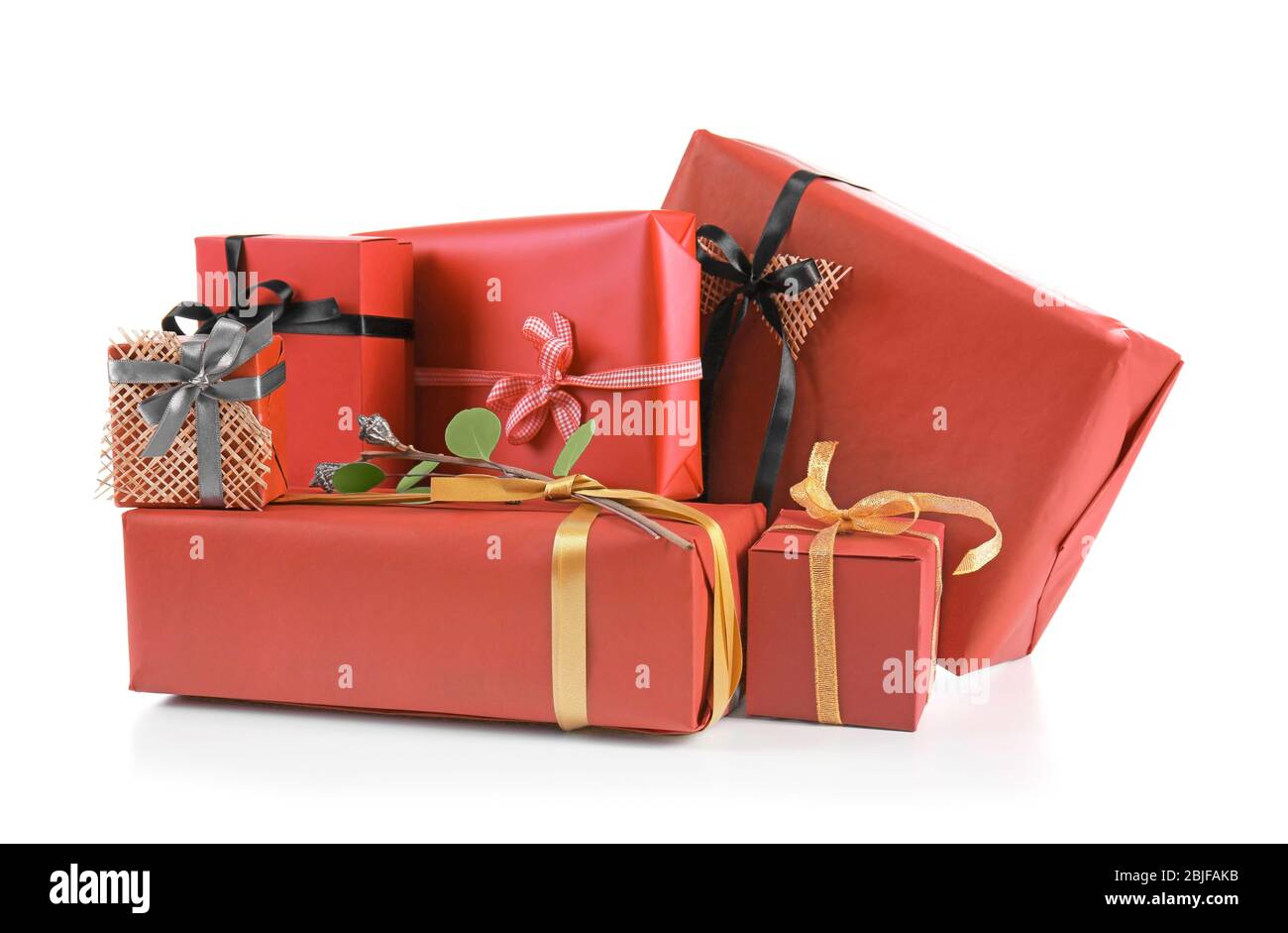 Set of different gift boxes on white background Stock Photo - Alamy