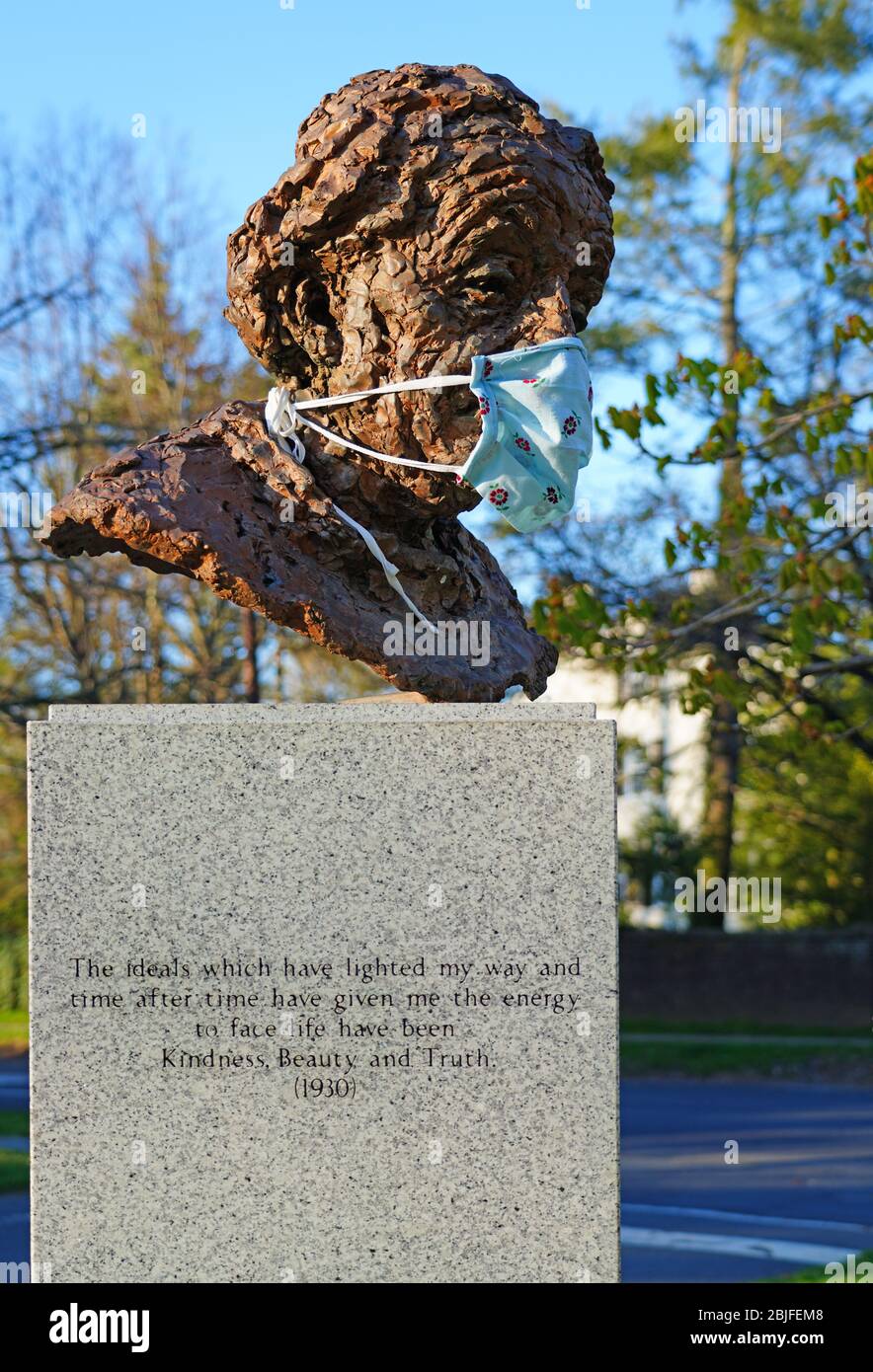 PRINCETON, NJ -22 APR 2020- View of the statue of Albert Einstein on ...