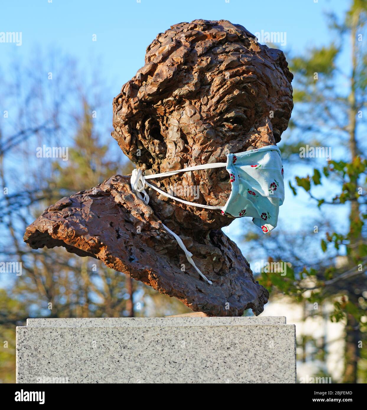 PRINCETON, NJ -22 APR 2020- View of the statue of Albert Einstein on ...