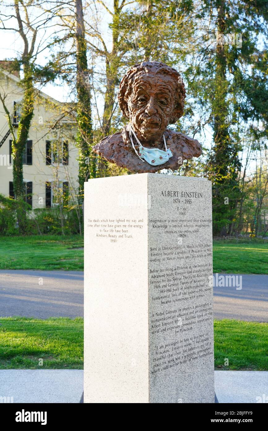 PRINCETON, NJ -22 APR 2020- View of the statue of Albert Einstein on ...