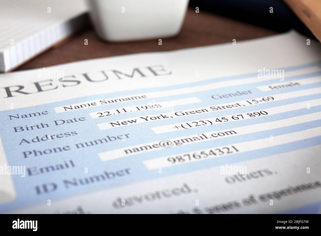 Resume form on table, closeup Stock Photo - Alamy