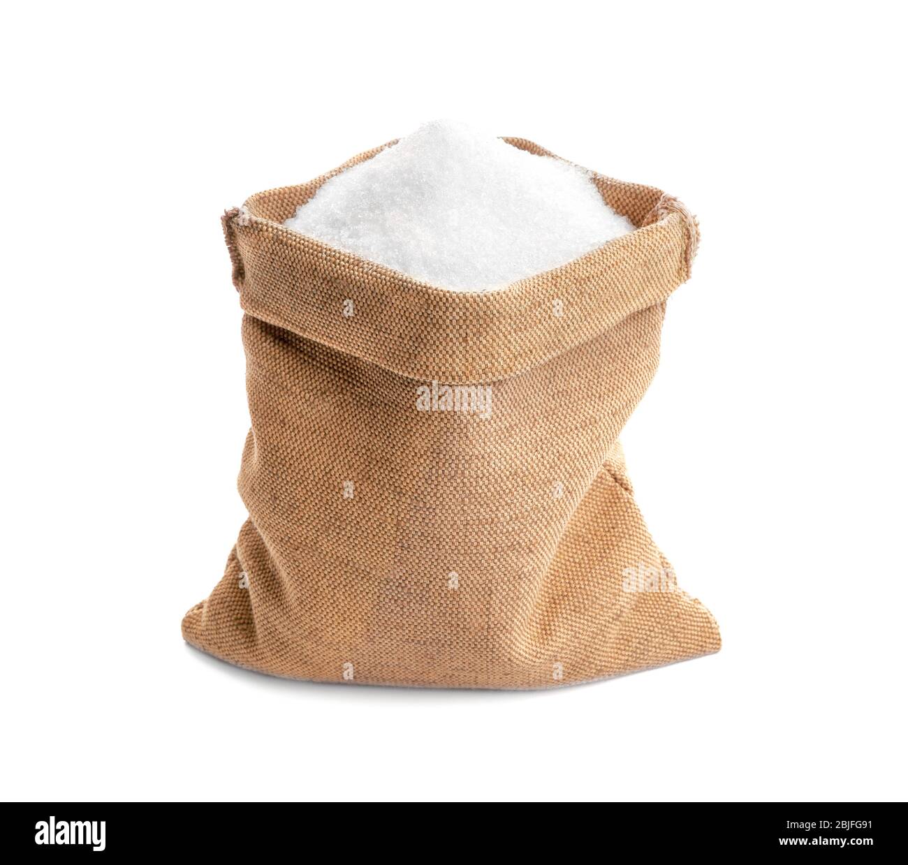 Sugar in sackcloth bag on white background Stock Photo - Alamy