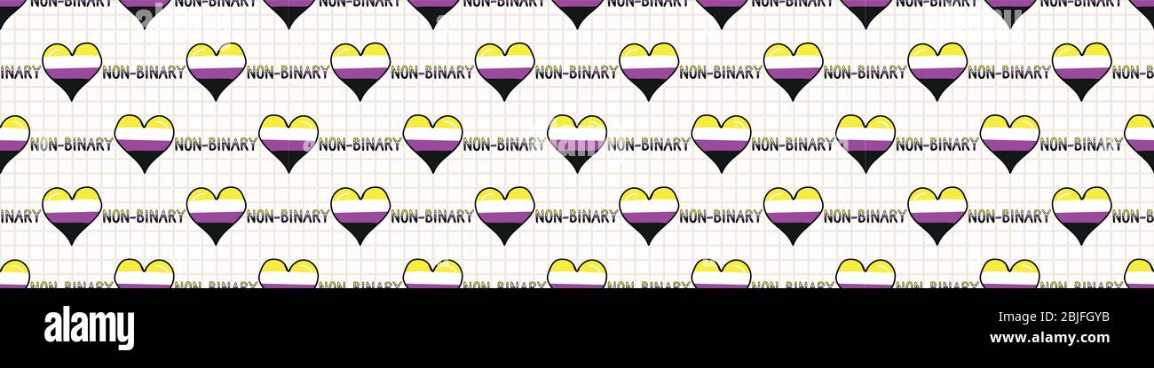 Cute non binary with text heart cartoon seamless vector border. Hand ... Cute non binary with text heart cartoon seamless vector border. Hand ...