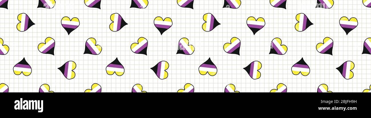 Cute non binary heart cartoon seamless vector border. Hand drawn ...