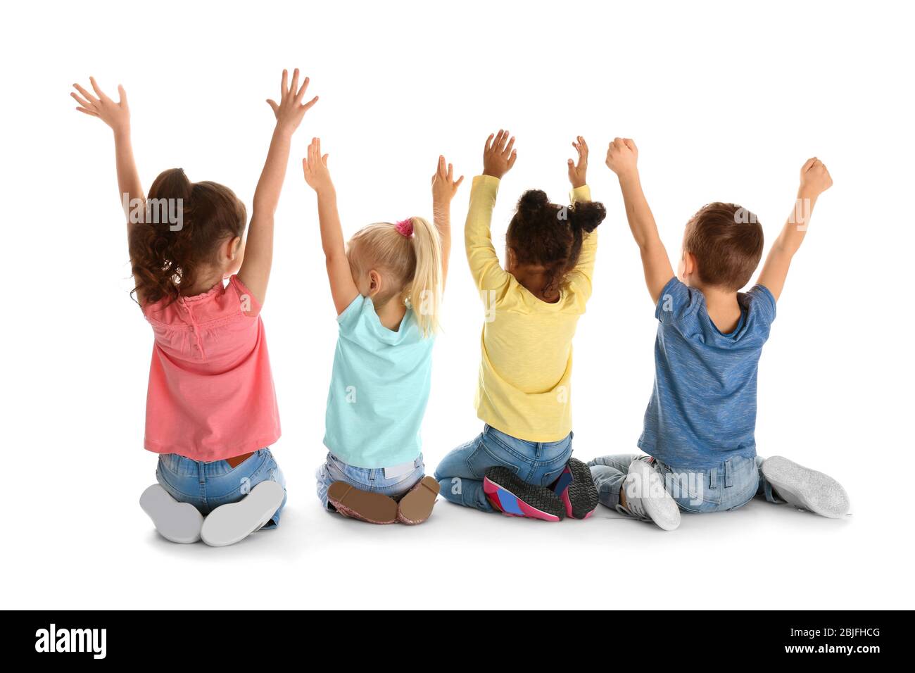 Cute little children on white background Stock Photo - Alamy