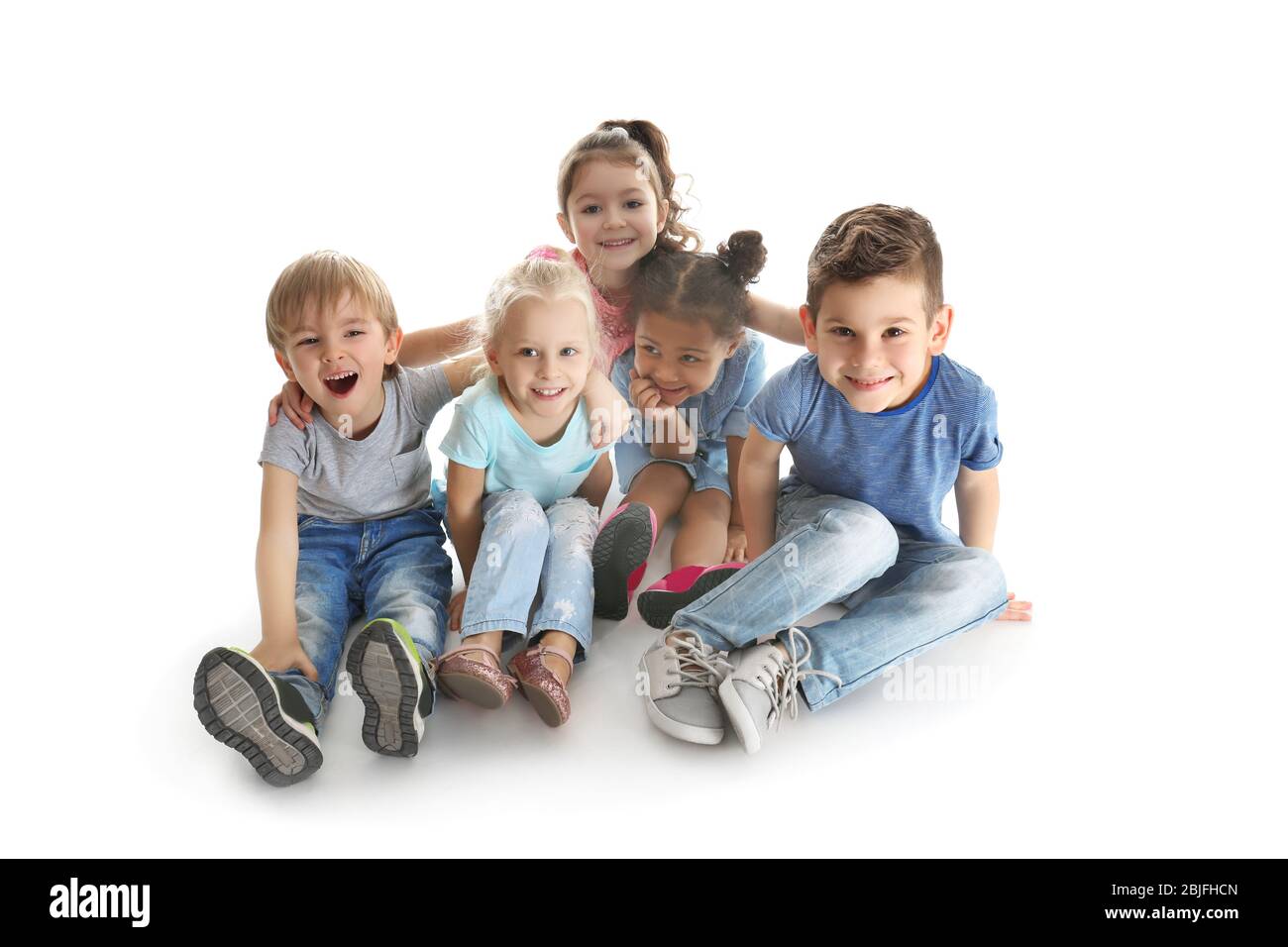 Cute little children on white background Stock Photo - Alamy