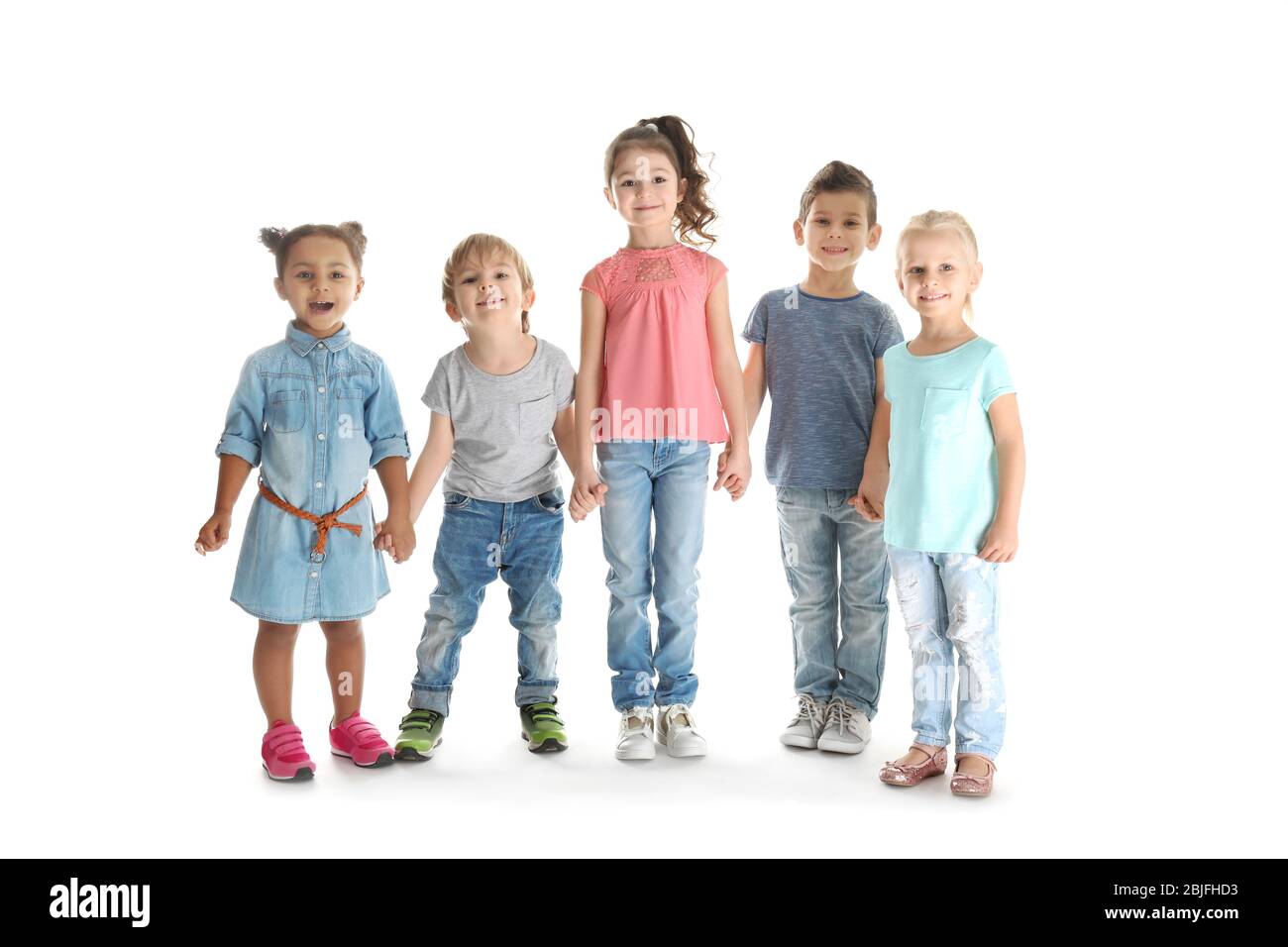 Cute little children on white background Stock Photo - Alamy