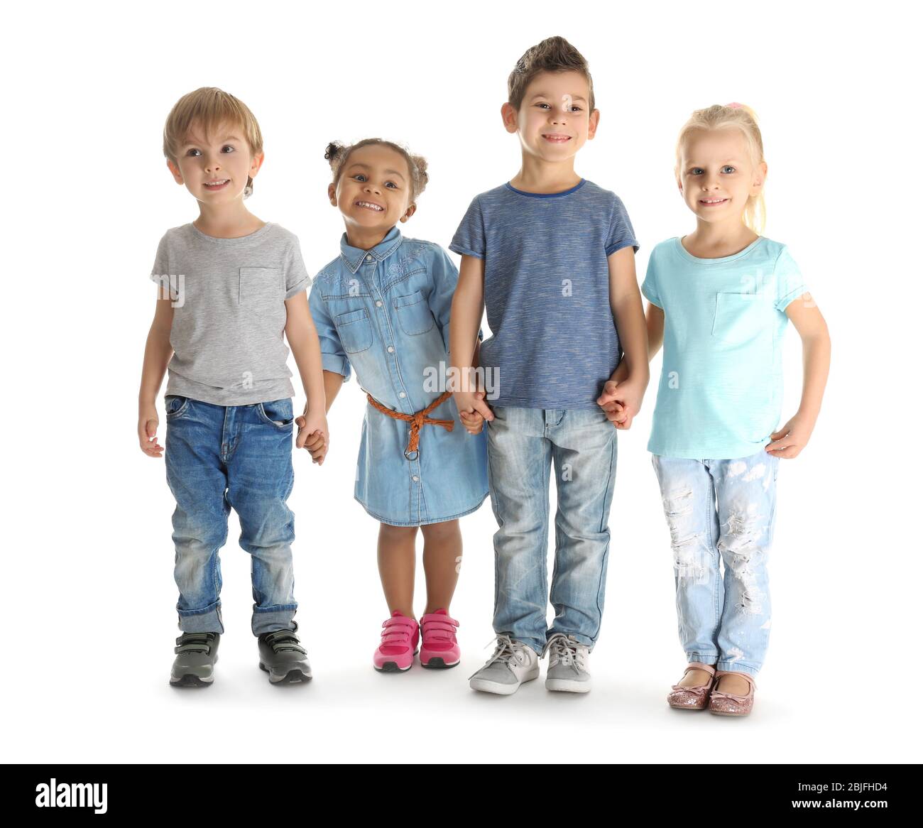 Cute little children on white background Stock Photo - Alamy