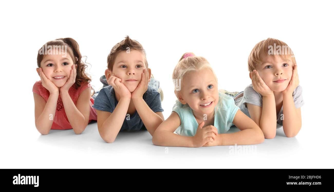 Cute little children on white background Stock Photo - Alamy