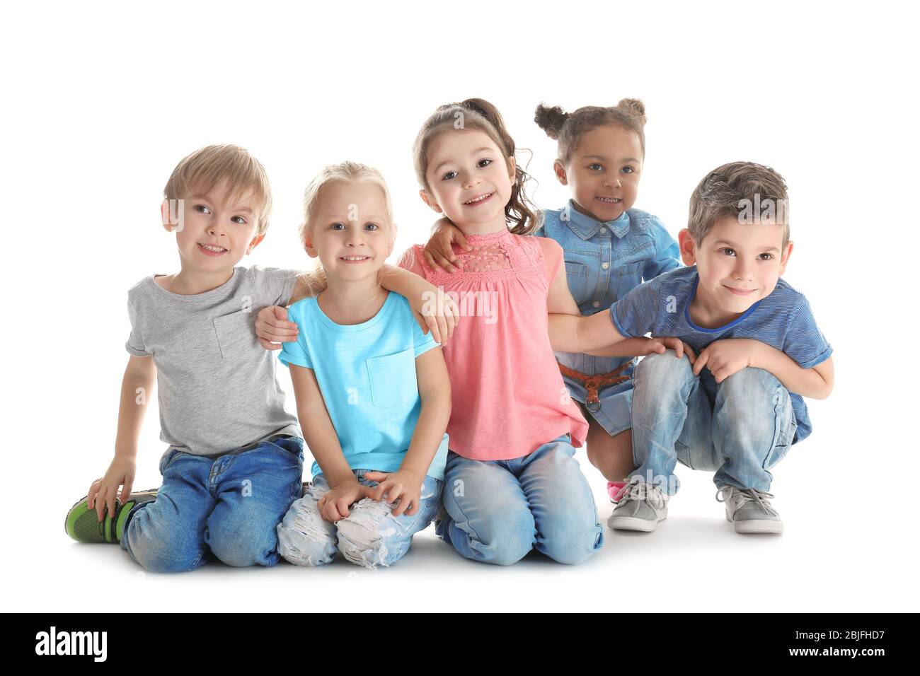 Cute little children on white background Stock Photo - Alamy