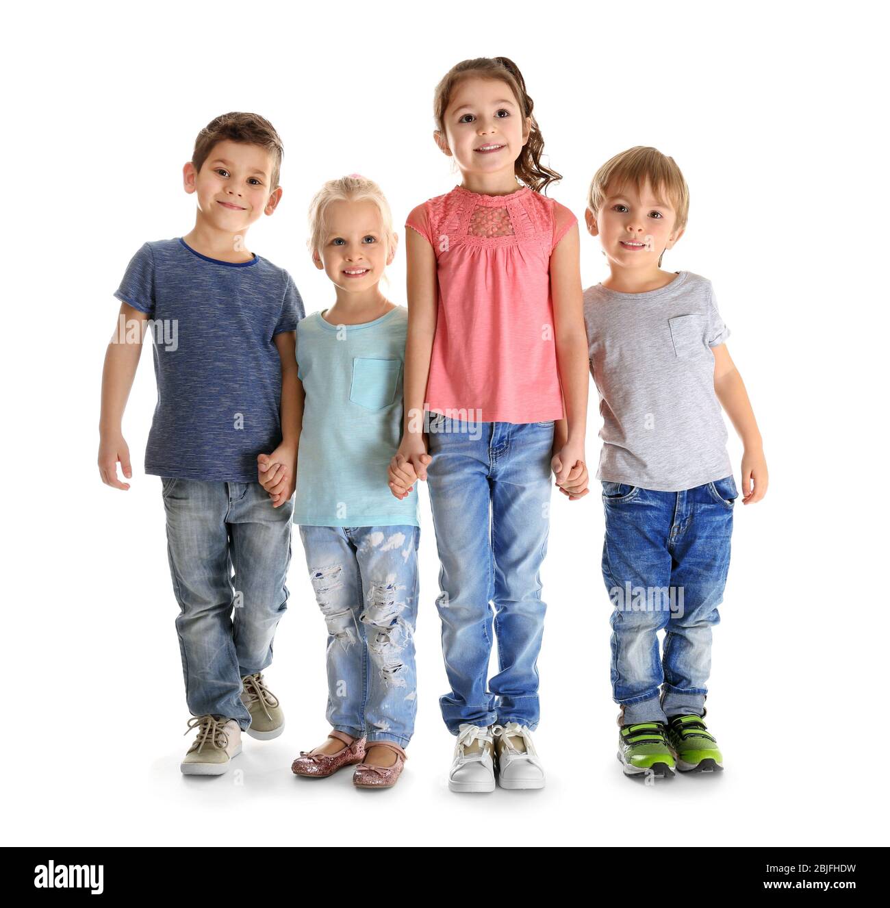 Cute little children on white background Stock Photo - Alamy