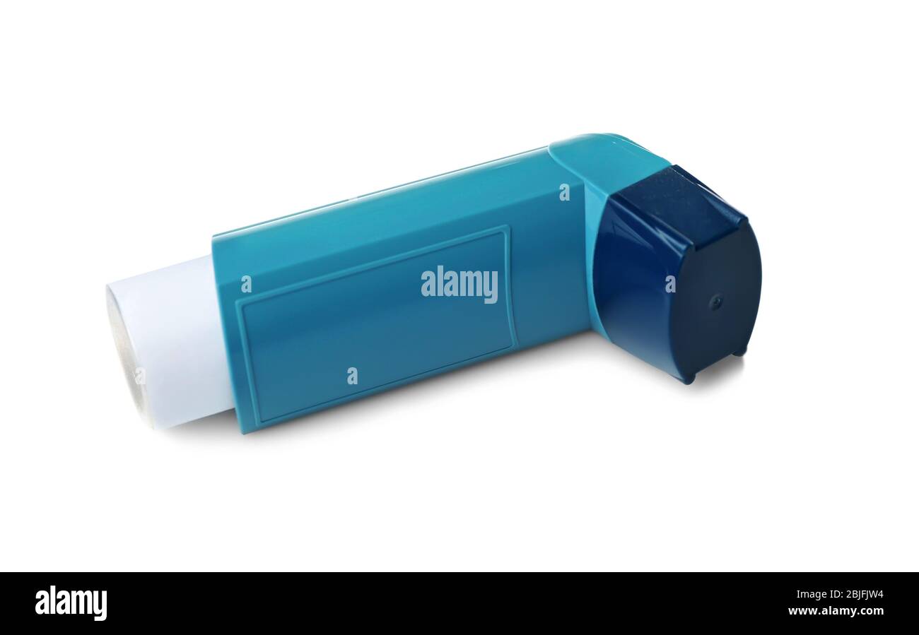 Asthma inhaler on white background Stock Photo - Alamy