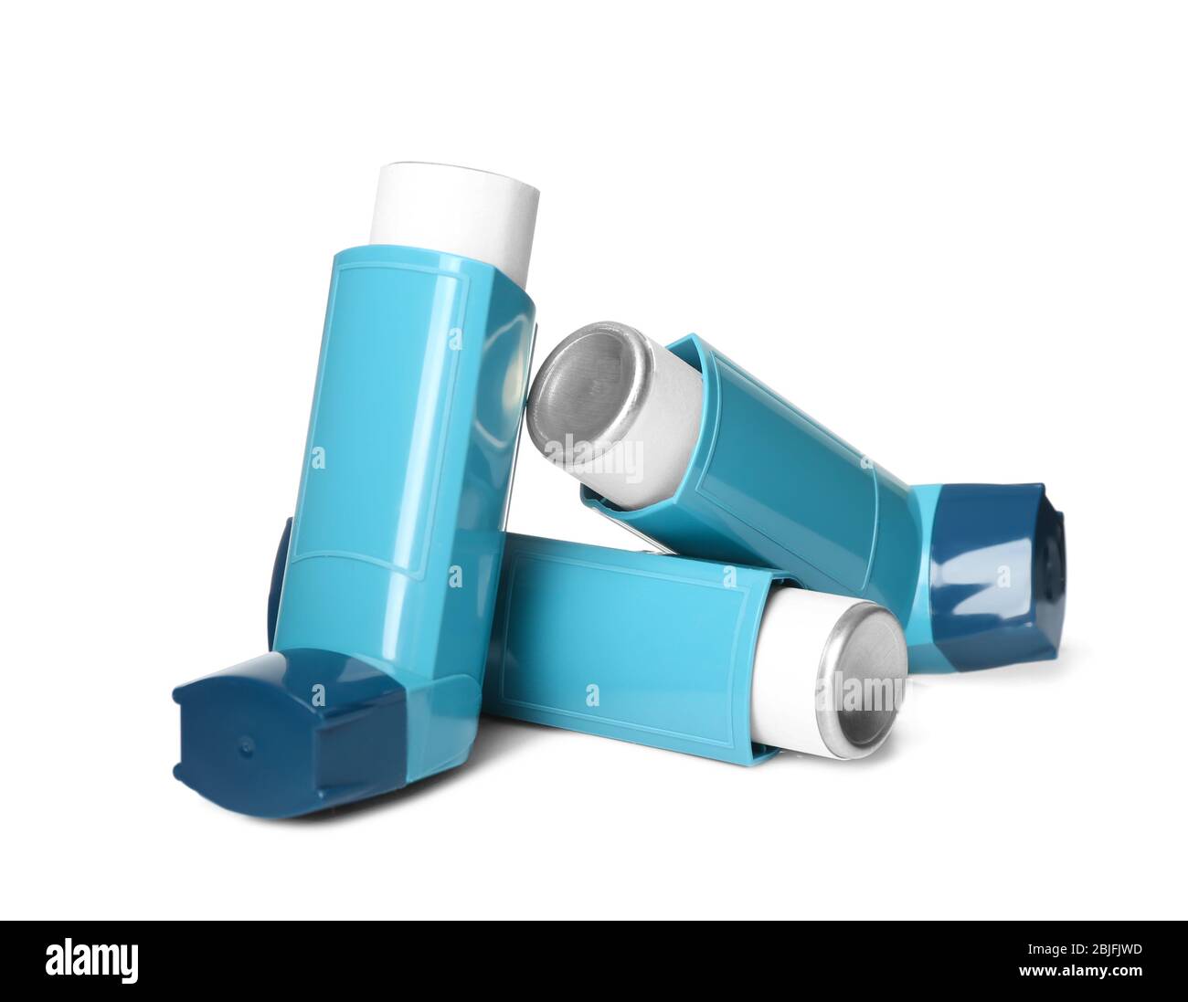 Asthma inhalers on white background Stock Photo - Alamy