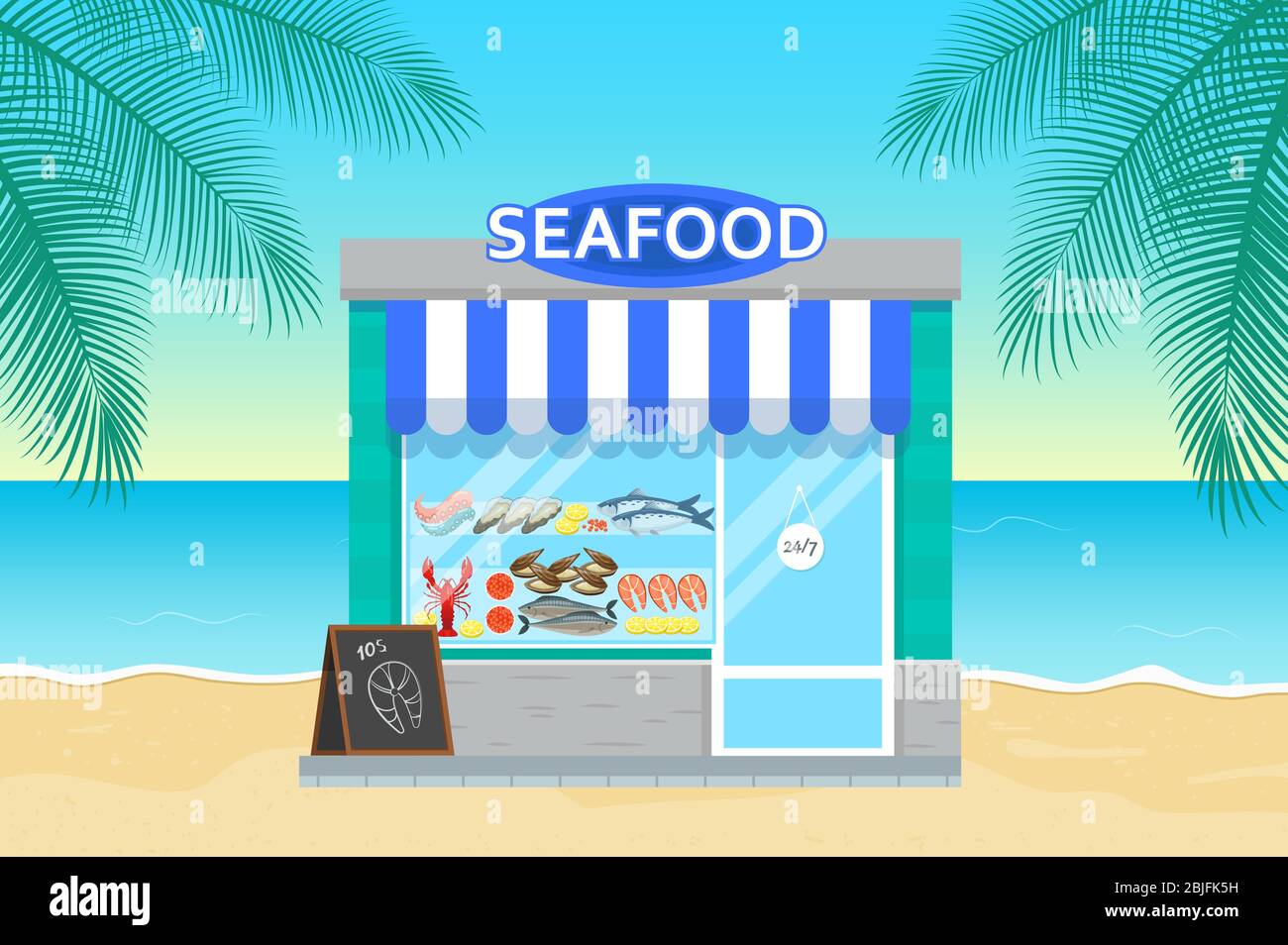 Seafood store in flat style Stock Vector Image & Art - Alamy