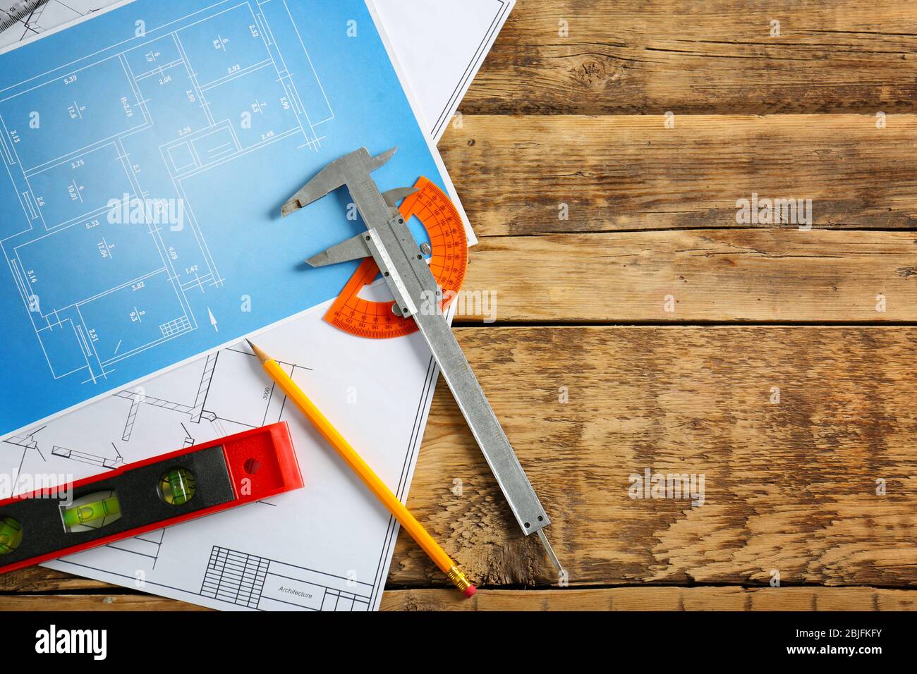 Engineer workplace blueprints protractor hi-res stock photography and ...