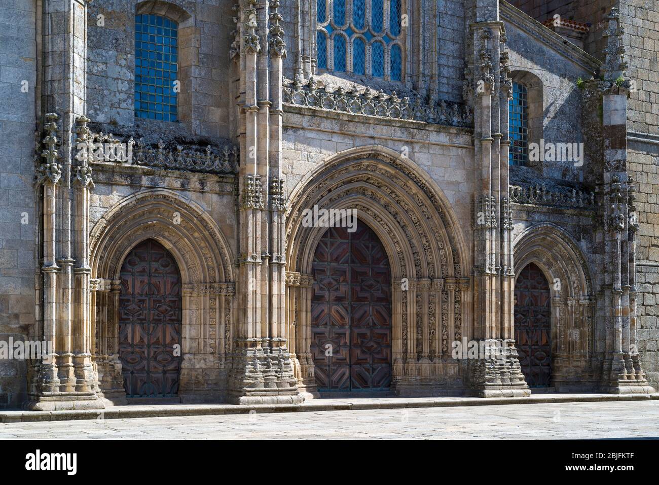 Arched entrance of 12th Century Se Gothic cathedral in Lamego, Portugal ...