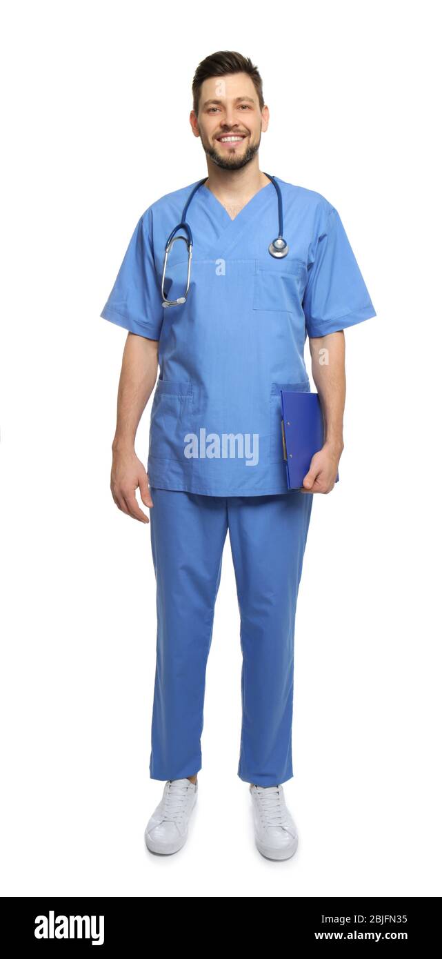 Handsome surgeon standing on white background Stock Photo - Alamy