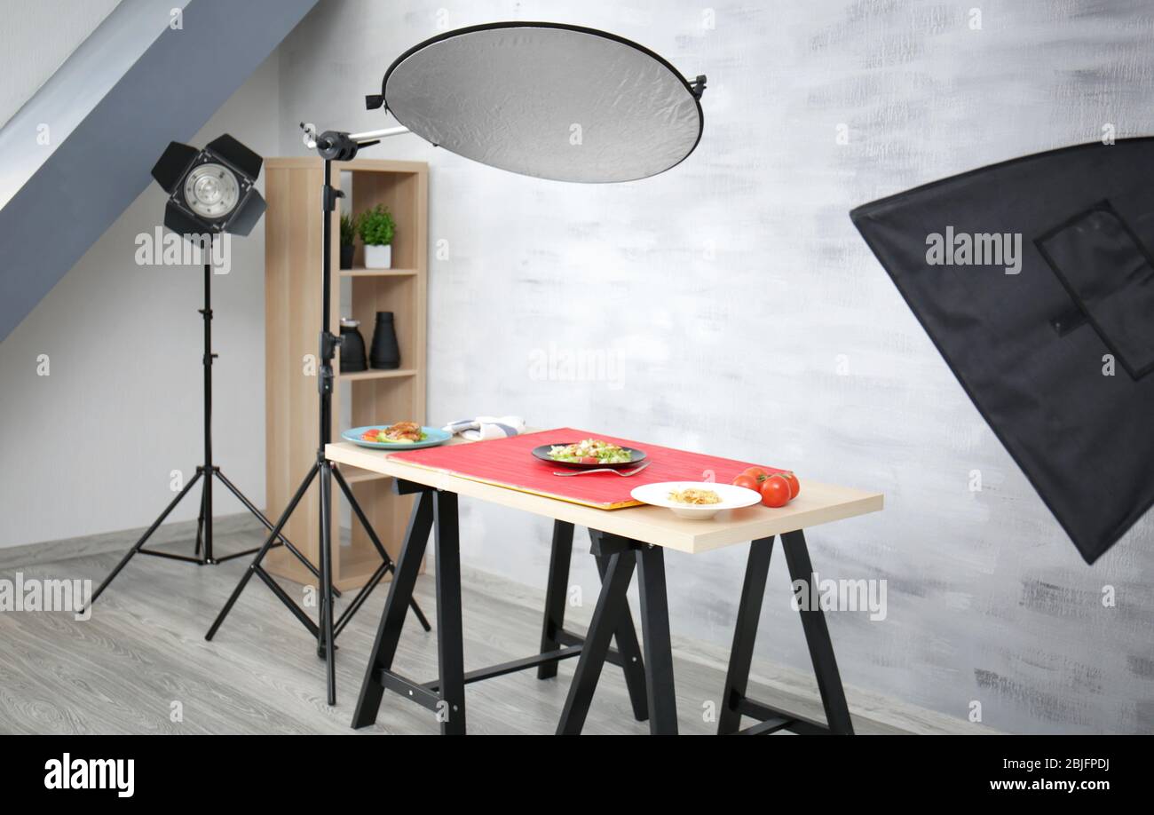 Interior of professional photo studio while shooting food Stock Photo ...
