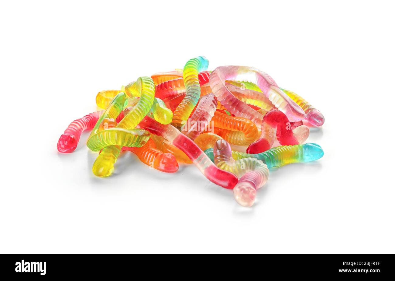 Tasty jelly worms on white background Stock Photo - Alamy