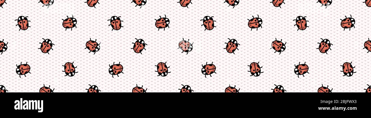 Cute scattered ladybug seamless vector border. Hand drawn biology ...