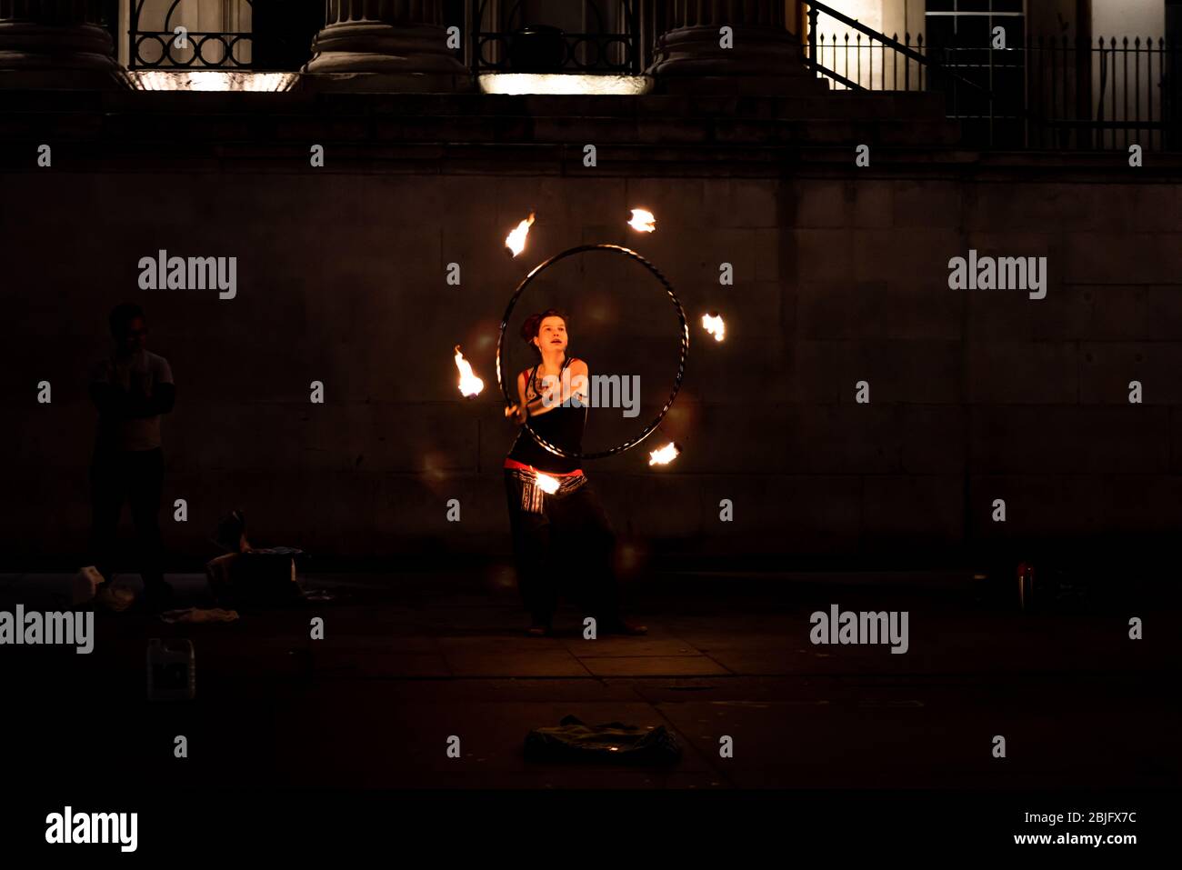 spectacular night time entertainment at Trafalgar Square with a street ...