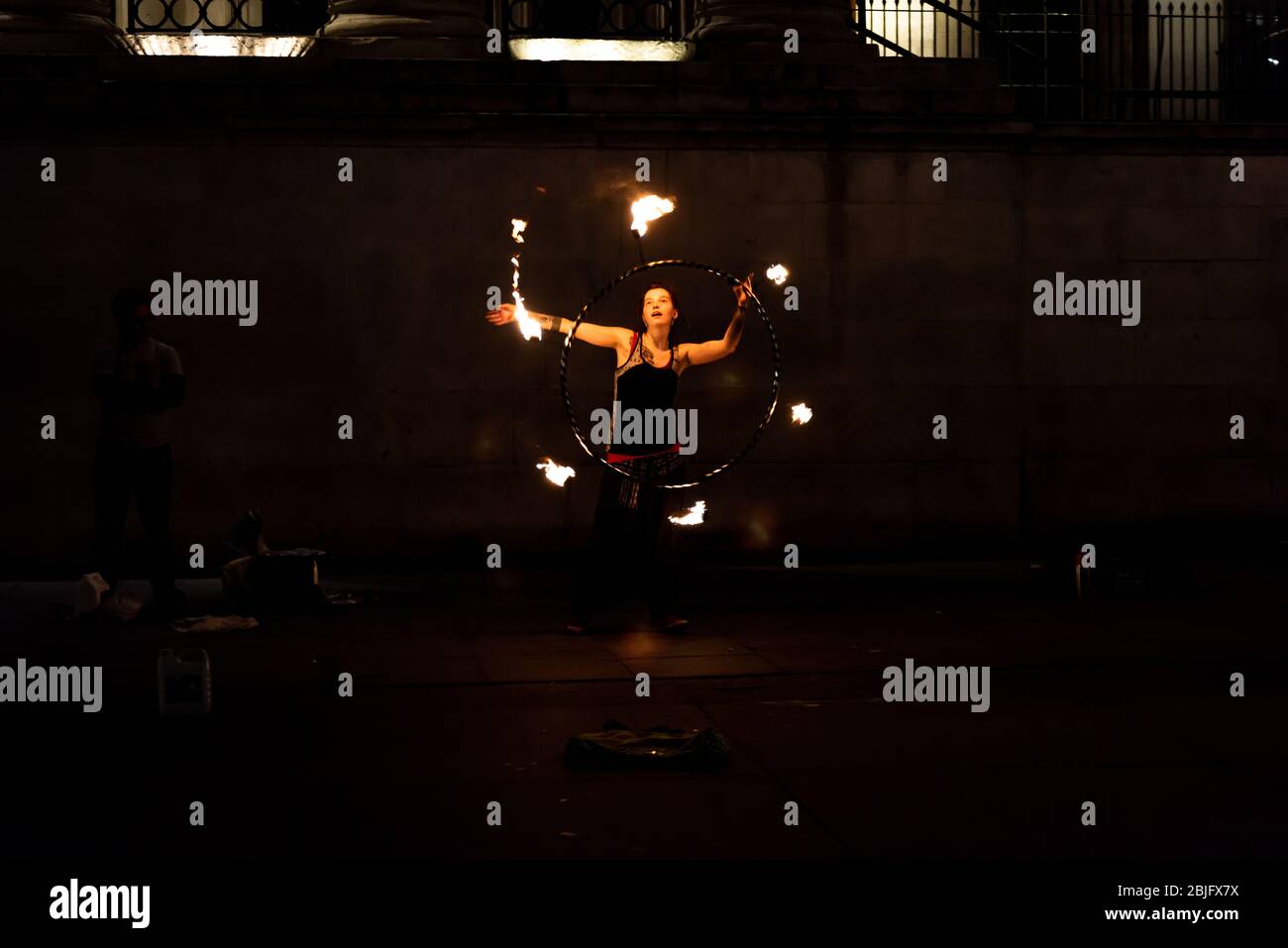 spectacular night time entertainment at Trafalgar Square with a street ...
