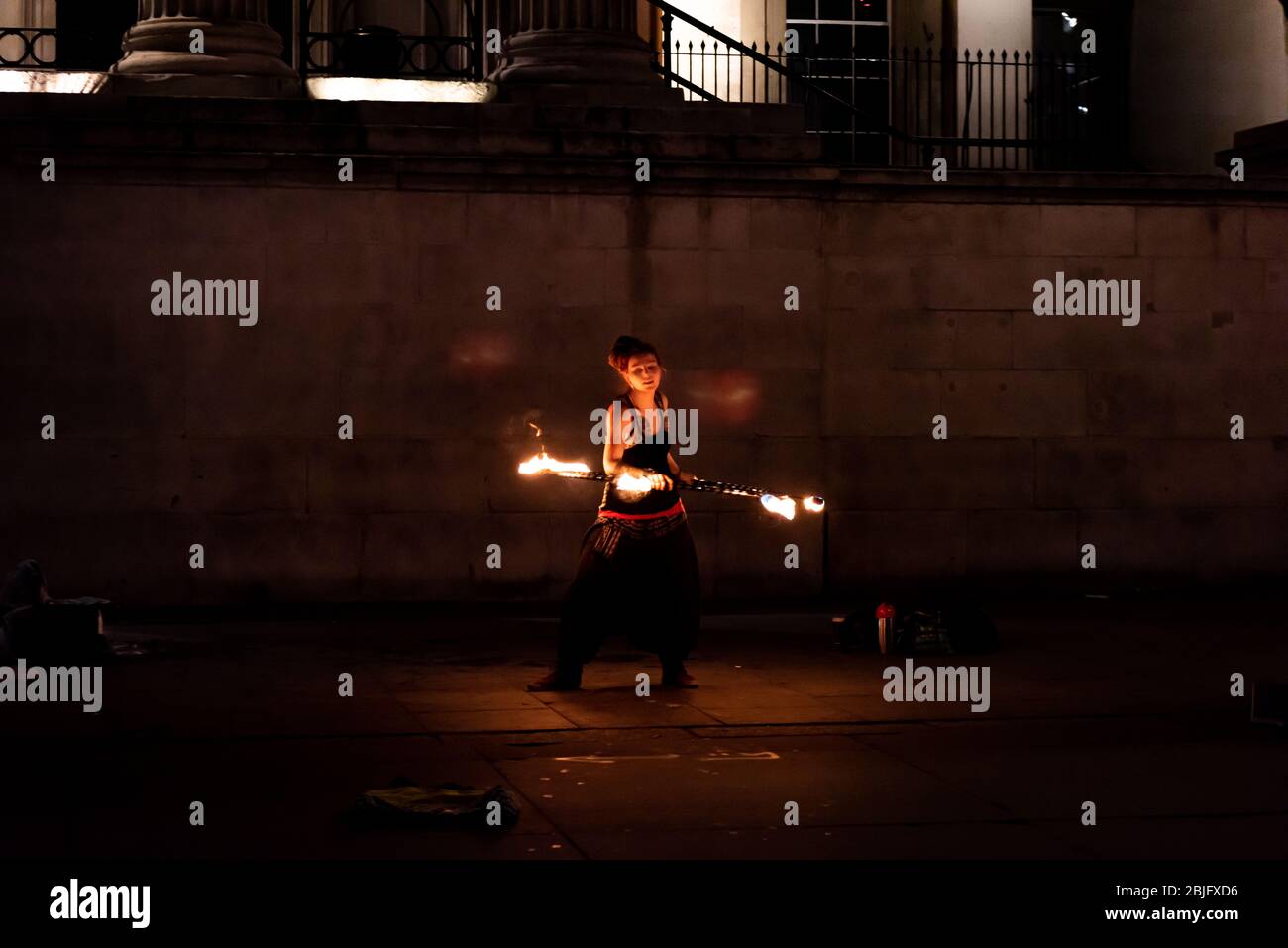 spectacular night time entertainment at Trafalgar Square with a street ...