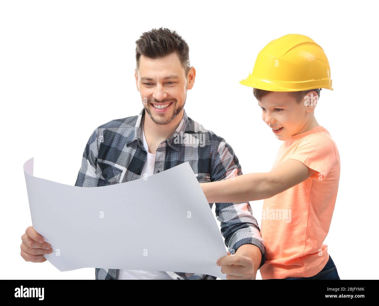 Father and son on white background Stock Photo - Alamy