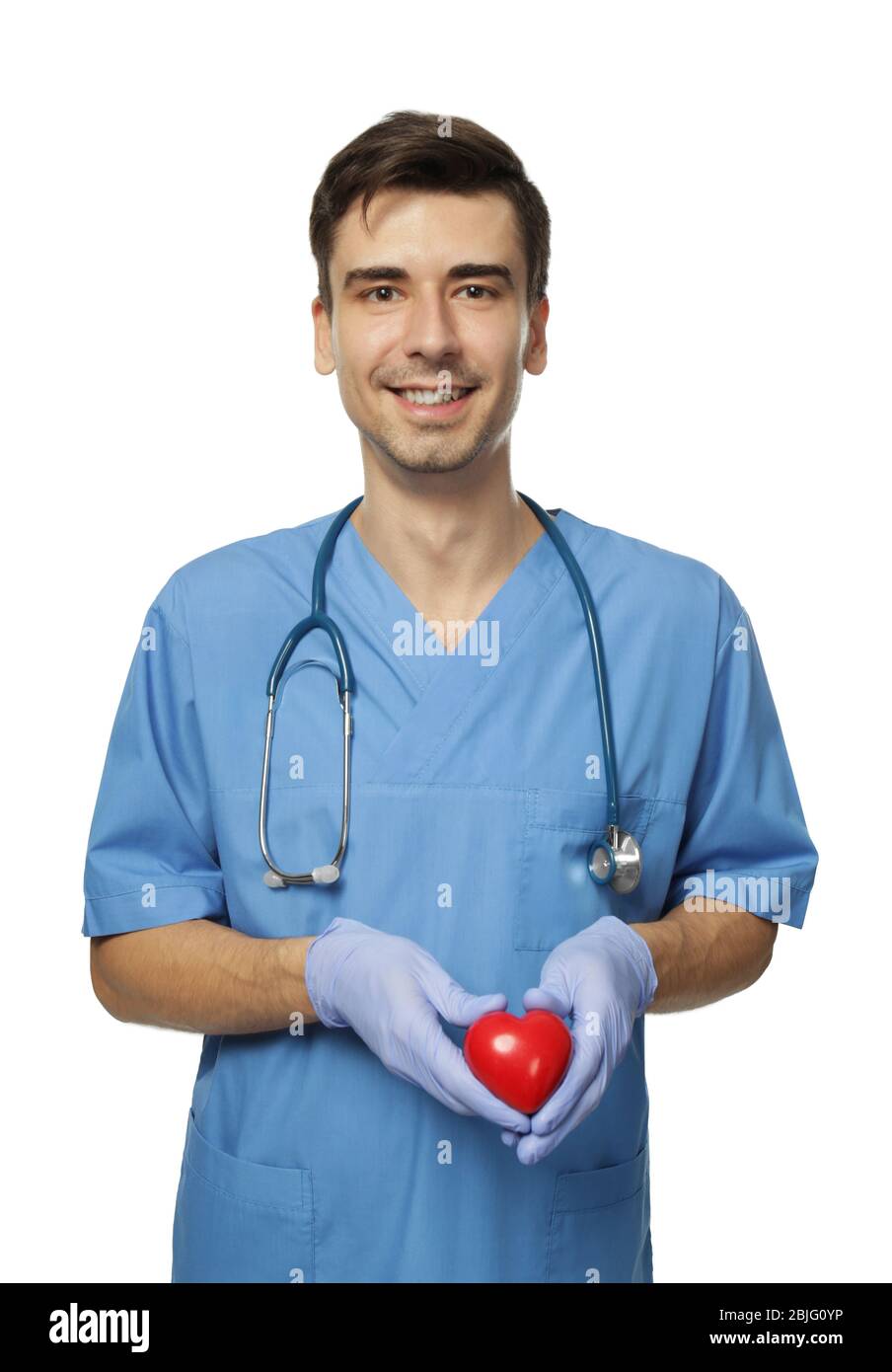 Handsome young cardiologist on white background Stock Photo - Alamy