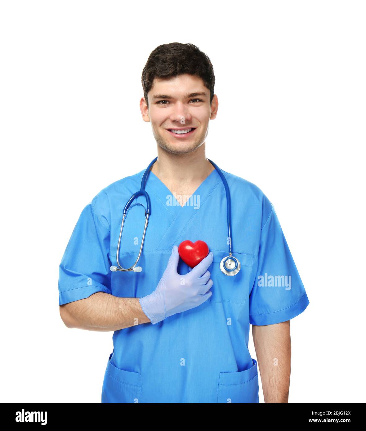 Handsome young cardiologist on white background Stock Photo - Alamy