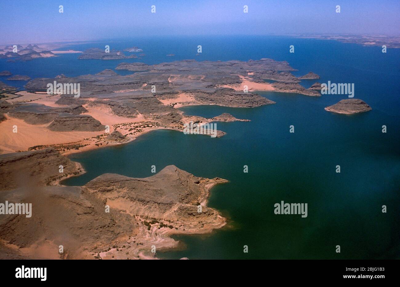 Aswan Egypt Aerial view of Lake Nasser Large Man-Made Lake Stock Photo ...