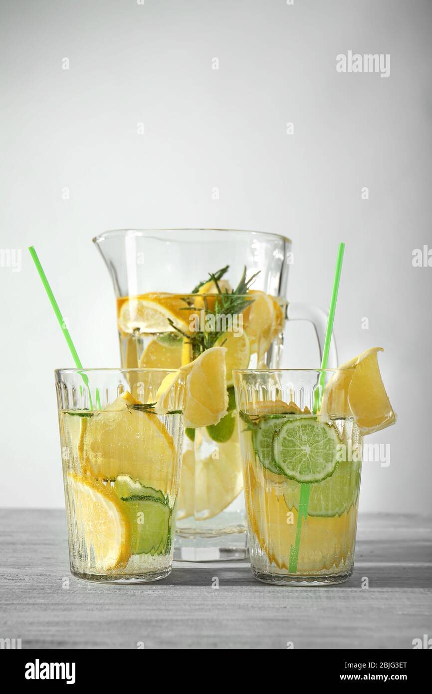 Fresh lemonade on table Stock Photo - Alamy