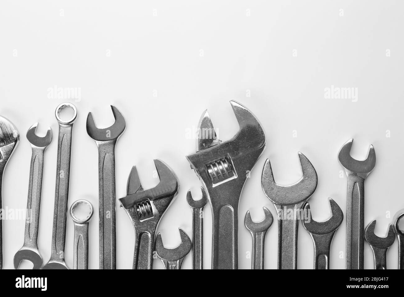 Set of spanners and screw wrenches on white background Stock Photo - Alamy