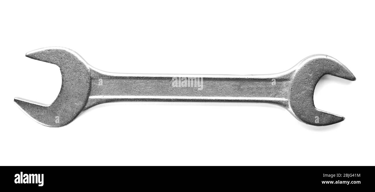 Steel spanner on white background, top view Stock Photo - Alamy