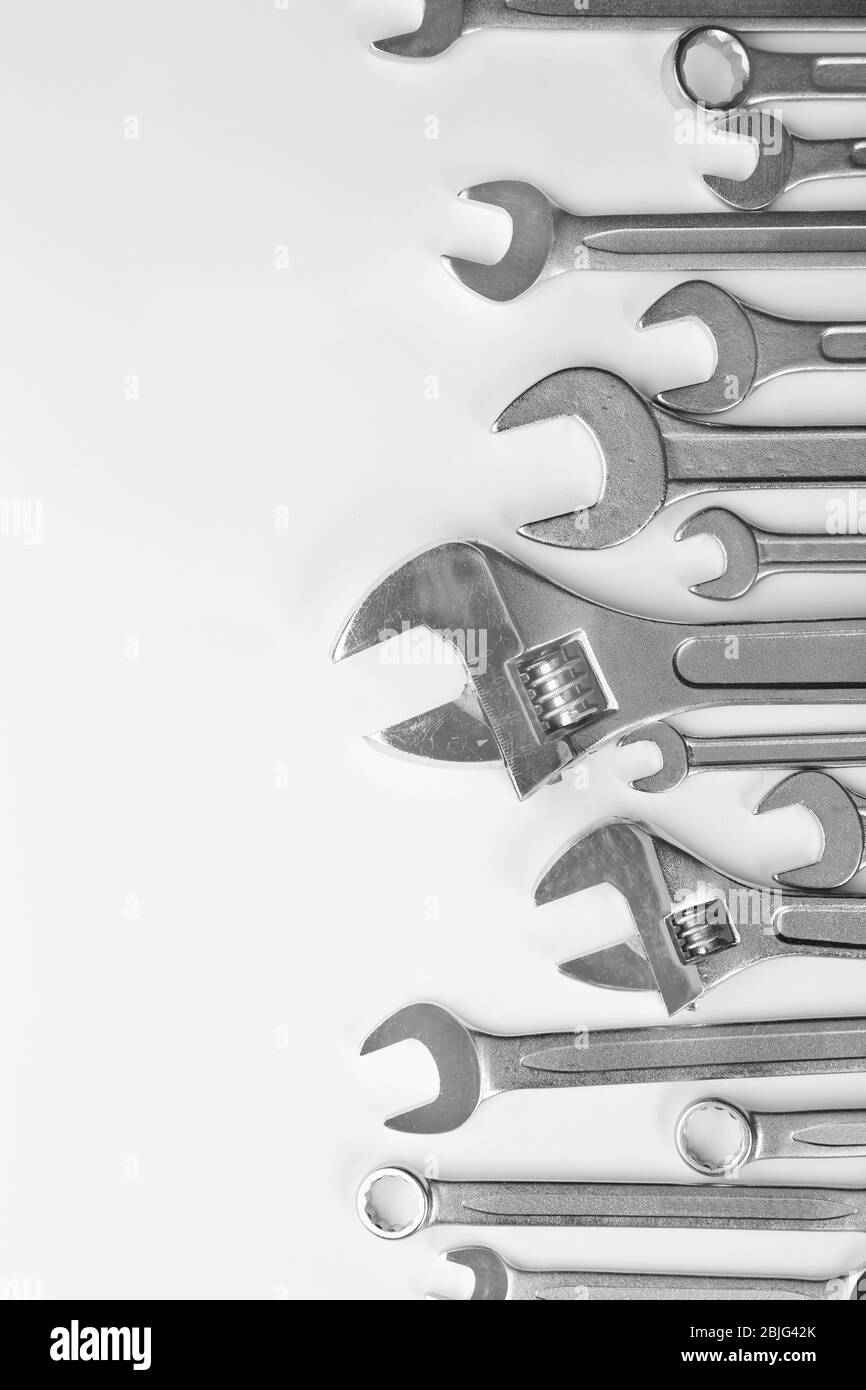 Set of spanners and screw wrenches on white background Stock Photo - Alamy