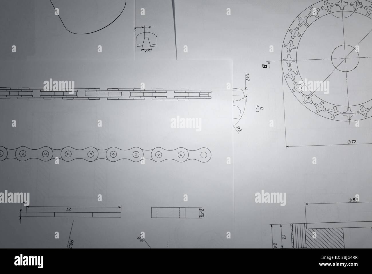 Part blueprints as background. Engineering concept Stock Photo - Alamy