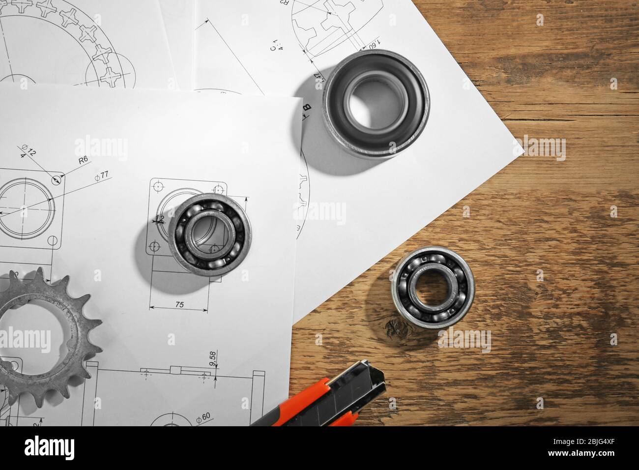 Engineering supplies and blueprints on workplace Stock Photo - Alamy