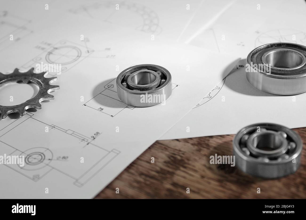 Engineering supplies and blueprints on workplace Stock Photo - Alamy