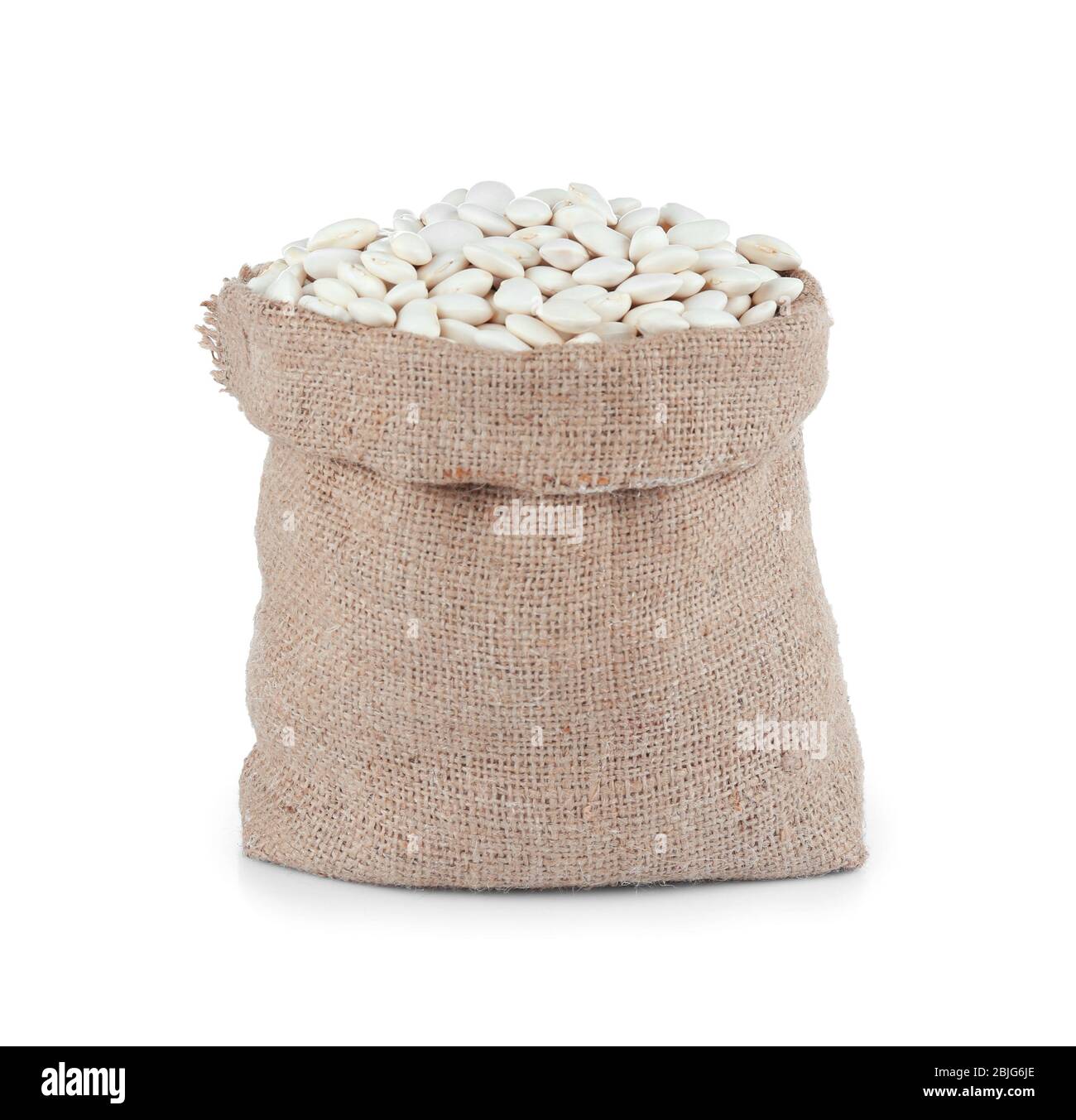 Butter beans in sack bag on white background Stock Photo - Alamy