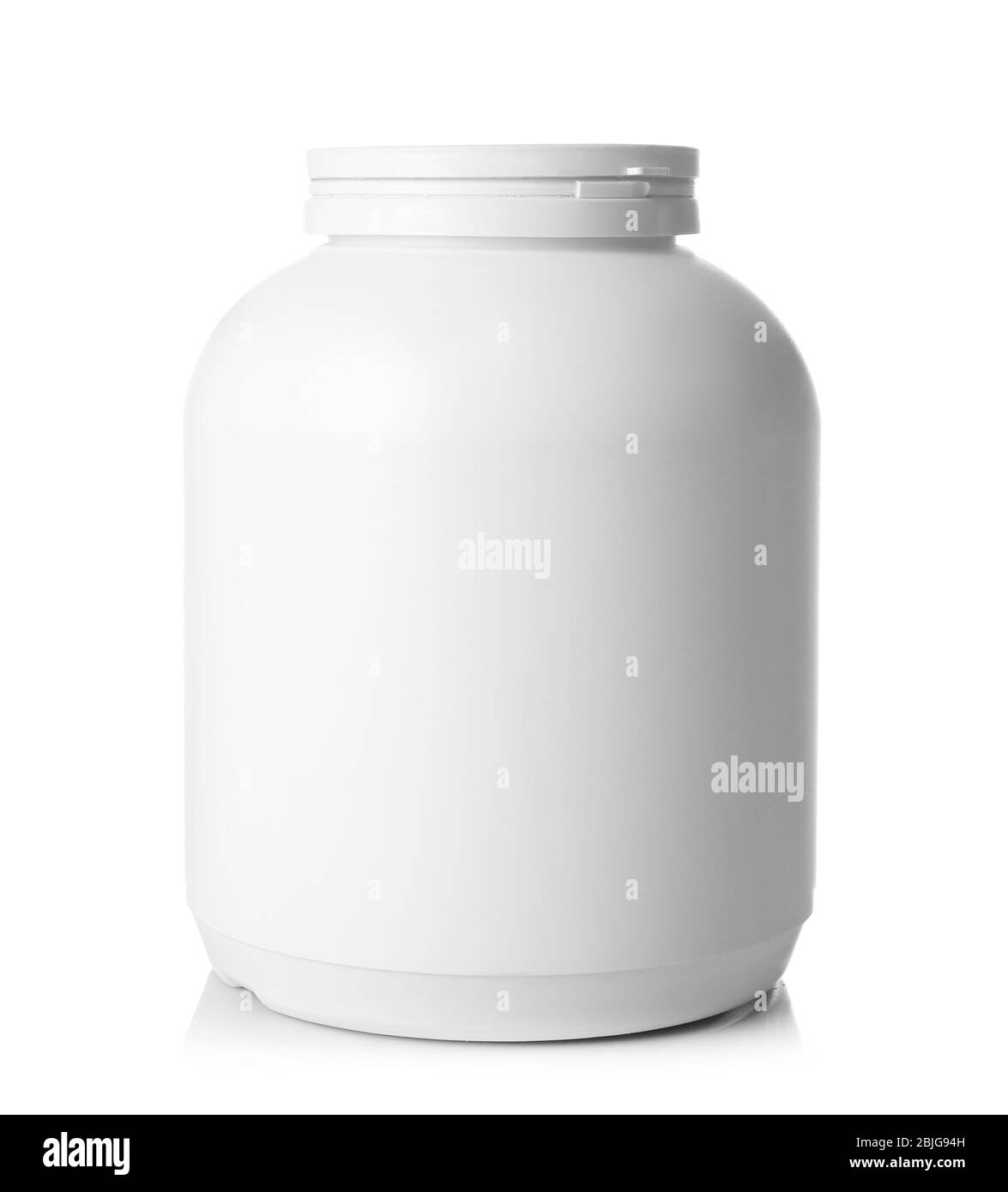 White plastic jar on white background Stock Photo - Alamy