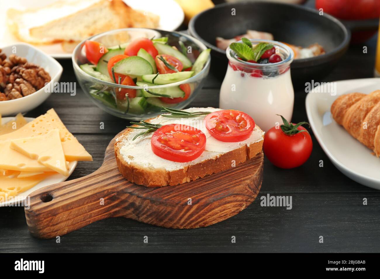 Nutrient breakfast on table Stock Photo - Alamy