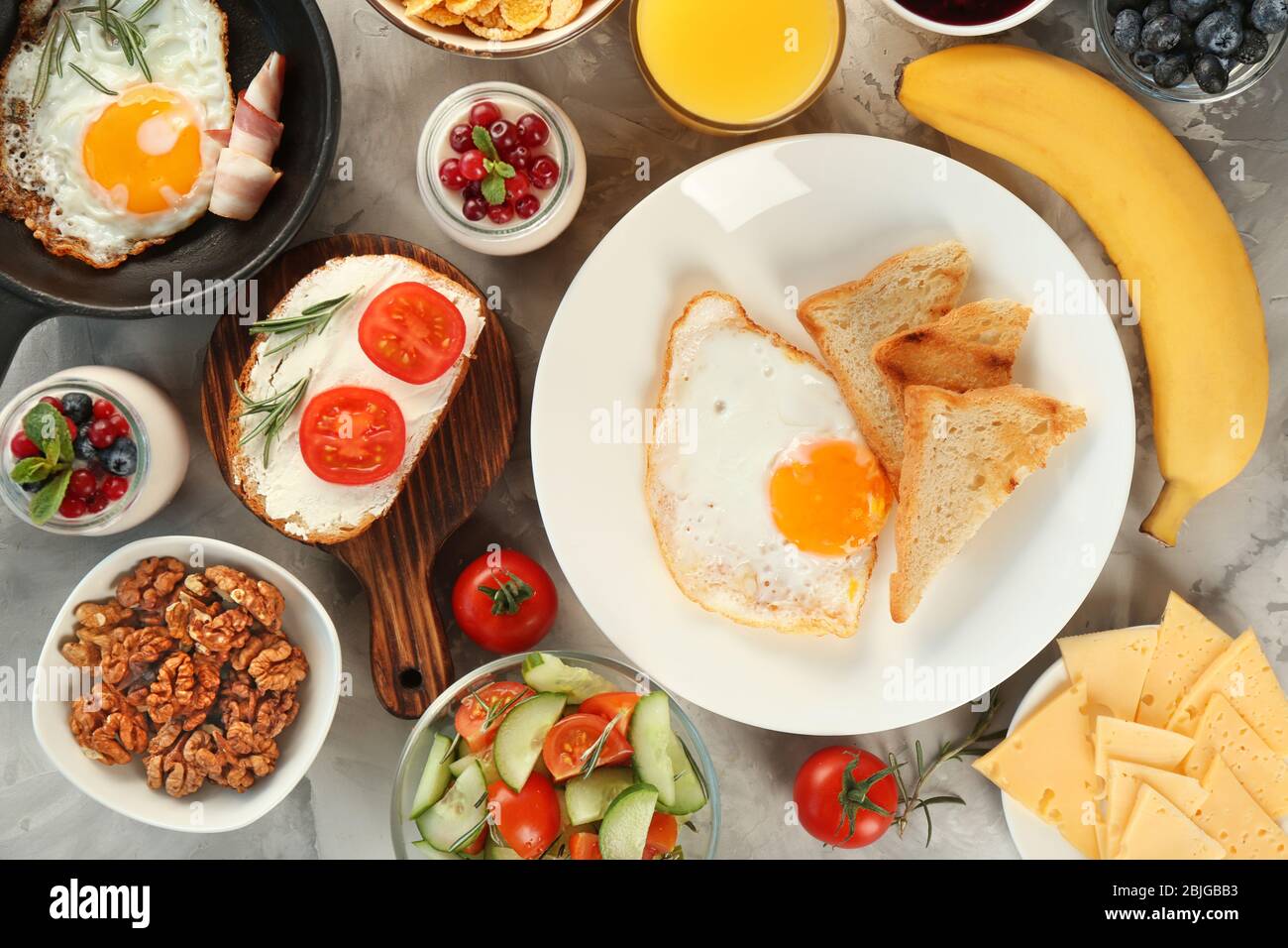 Nutrient breakfast on table Stock Photo - Alamy