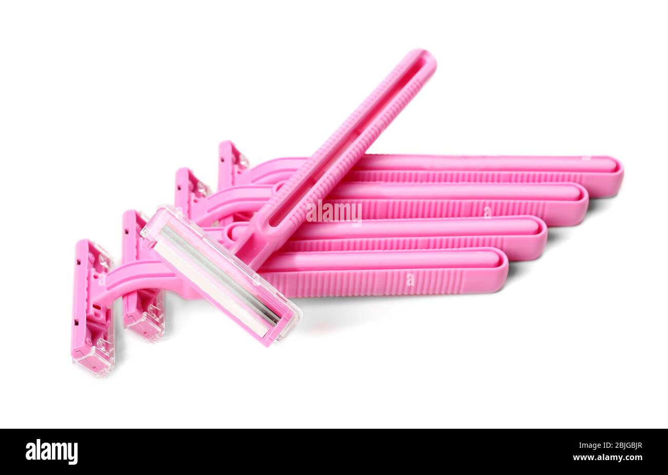 Set of razors on white background Stock Photo - Alamy