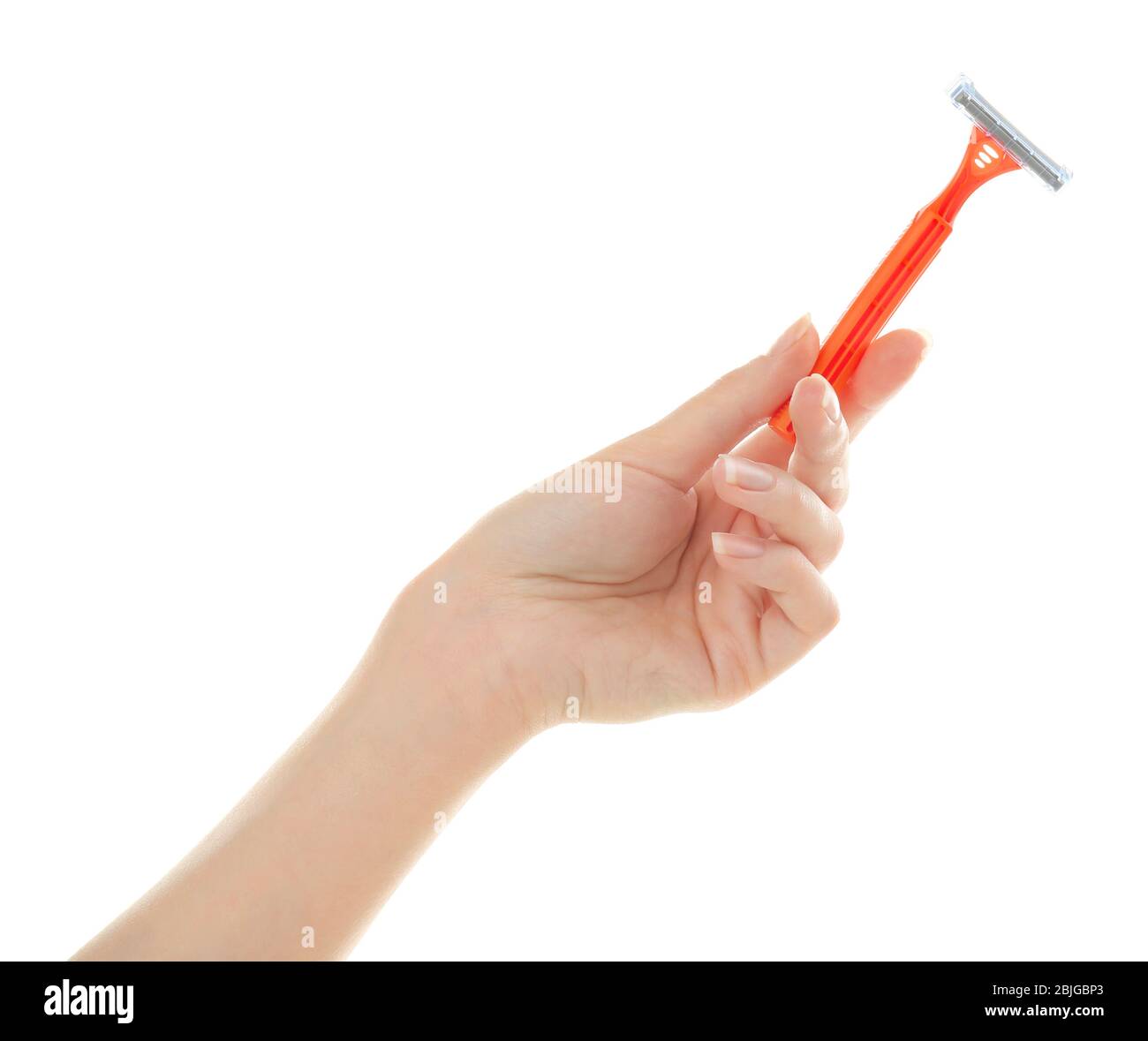 Female hand with safety razor on white background Stock Photo - Alamy